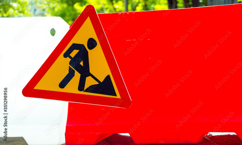 Traffic signs on a white-red background. Cityscape with traffic signs ...