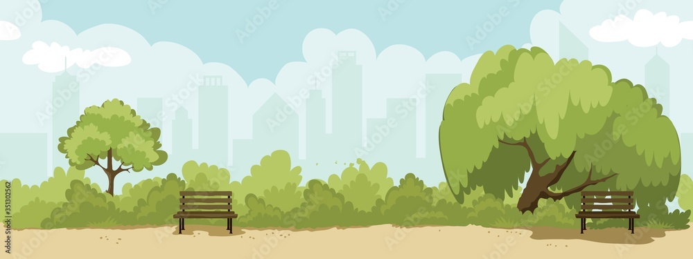 Abstract landscape -- park in the big city. Vector illustration ...