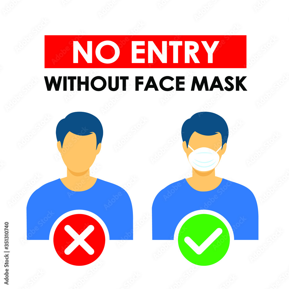 No Entry Without Face mask, Please Wear a Face Mask, Caution sign, Keep ...