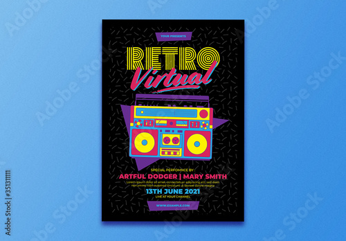 Retro Virtual Event Flyer Layout Stock Template | Adobe Stock