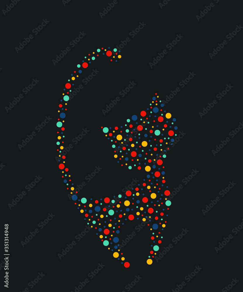 One elegance color cat at black background. Vector silhouette of cat ...