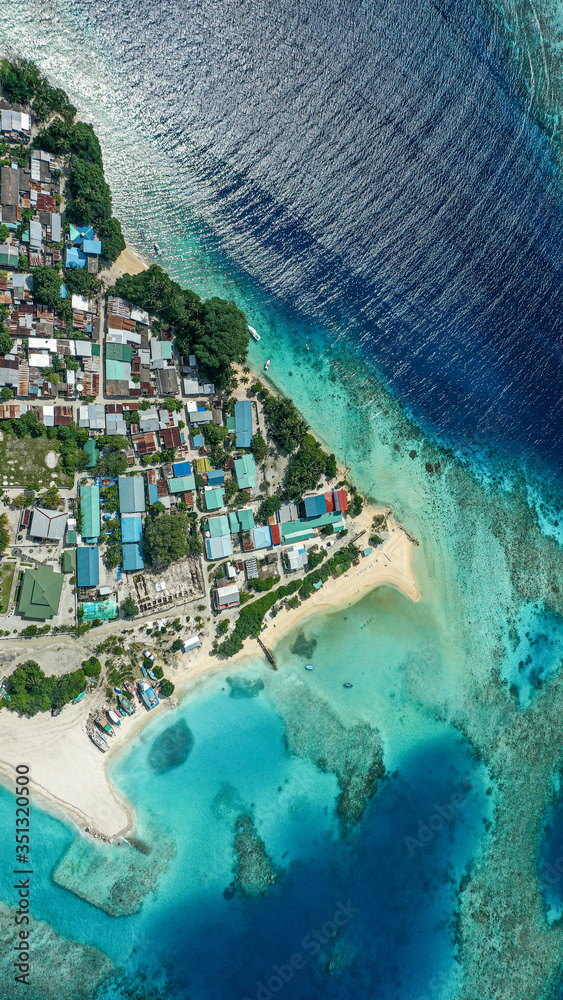 Aerial view of the local island Keyodhoo, Vaavu Atoll, Maldives, Indian ...