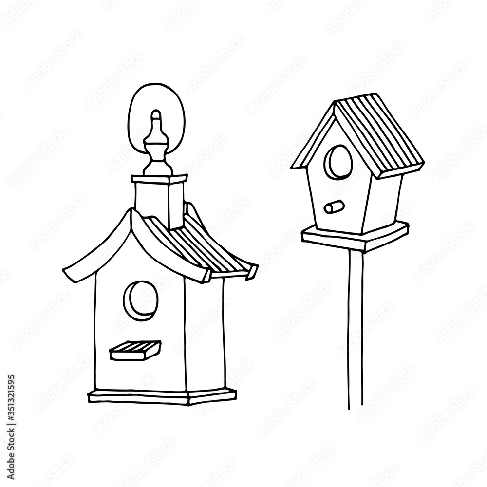 Birds feeders vector illustration, hand drawn illustration isolated on ...