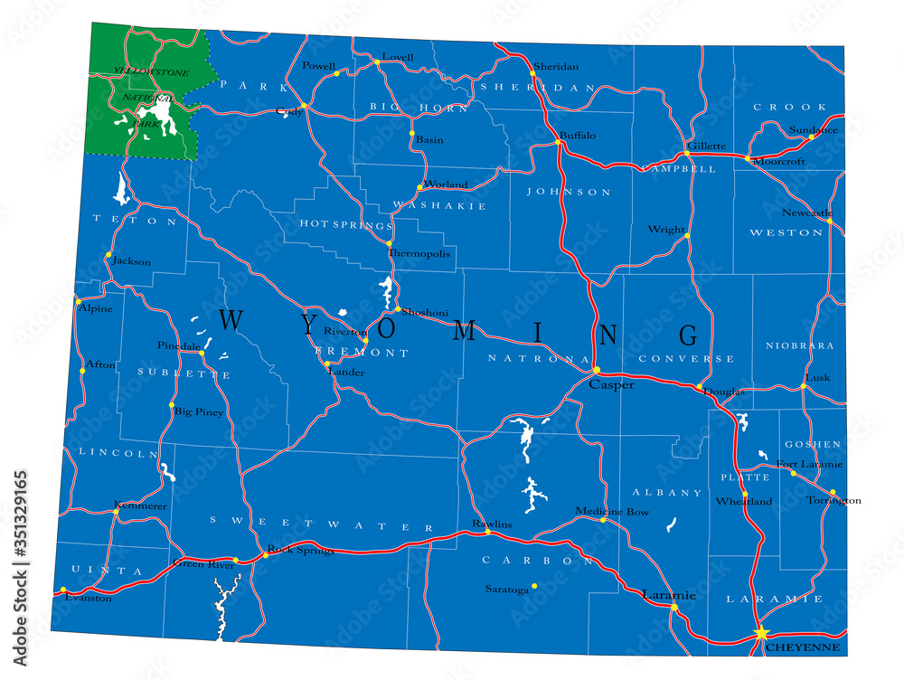 Wyoming state political map Stock Vector | Adobe Stock