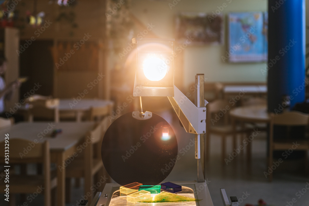 Schooling concept: Retro overhead projector in classroom, educational ...
