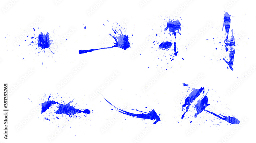 Set of abstract blue paint splash, splatter, spilled and stains brushes ...