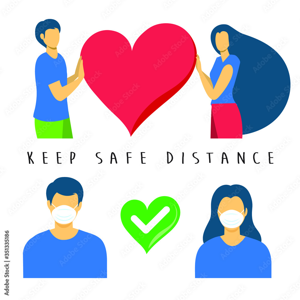 Keep safe distance and Please Wear a Face Mask, Caution sign, Concept ...