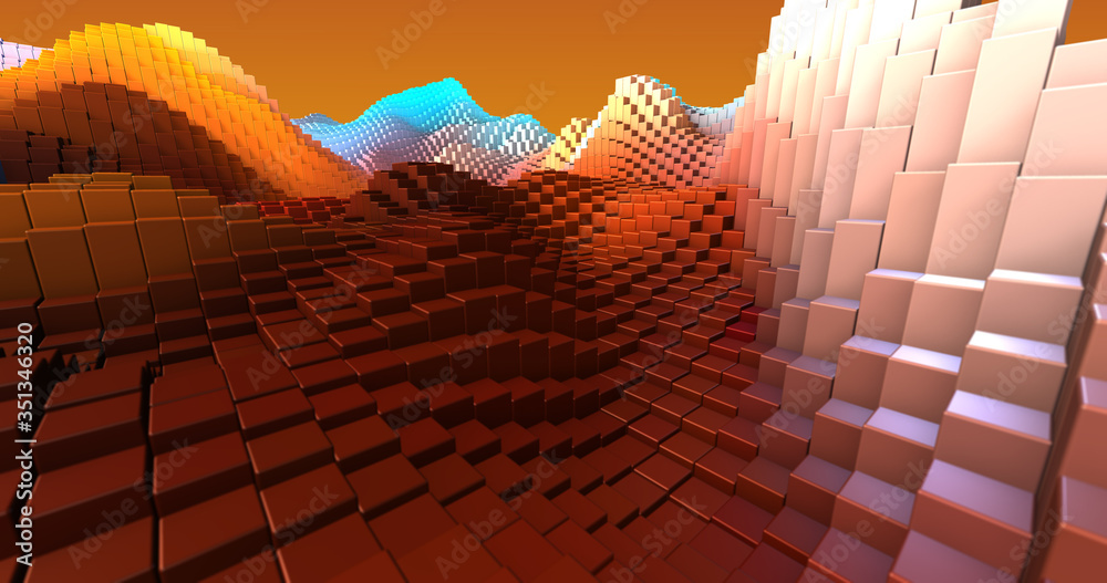 Colorful 3D rendering. Blocks, geometric structure, shape composition ...