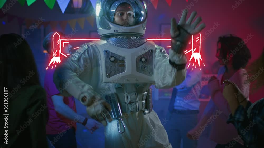 At the College House Costume Party: Fun Guy Wearing Space Suit Dances ...