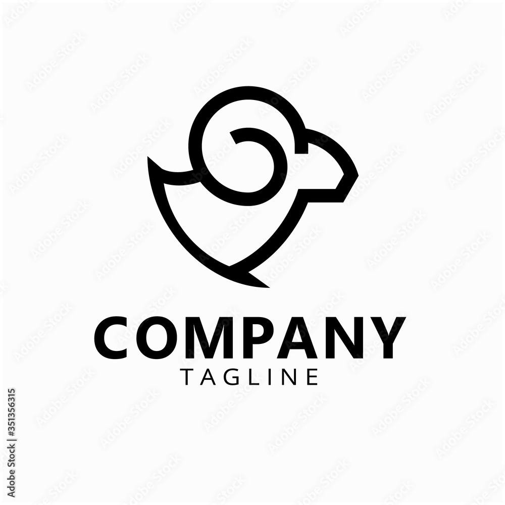 Ram Logo Vector Icon Template. Black Simple Vector Line Art Ram Head ...