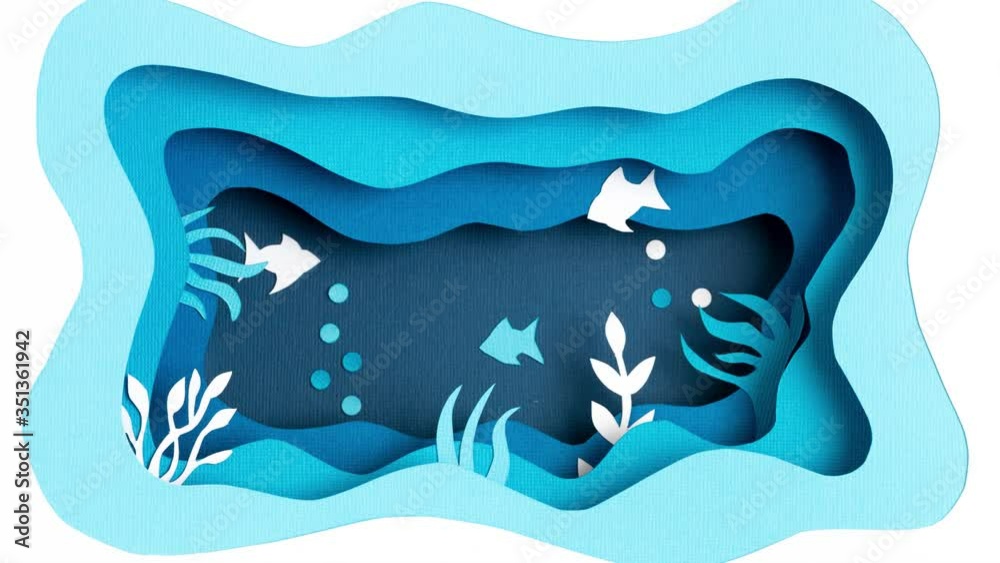 Paper cut for world ocean day deep underwater sea. Save the oceans ...