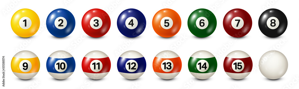 Billiard, pool balls with numbers collection. Realistic glossy snooker ...
