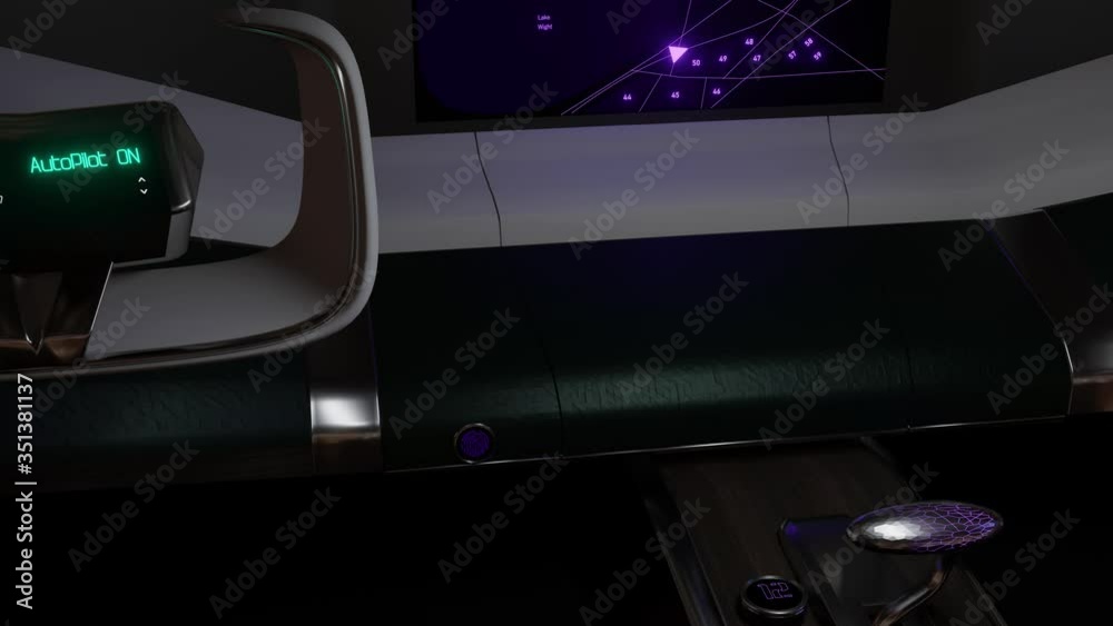 3D render animation of a futuristic car interior, with the blinking ...