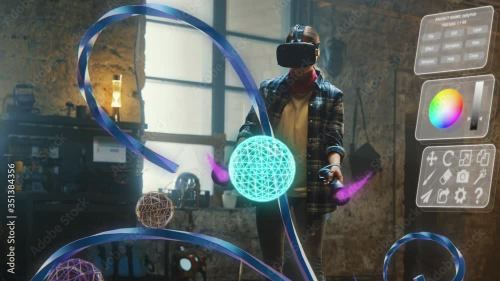 Talented Female Artist Wearing Augmented Reality Headset Working on ...