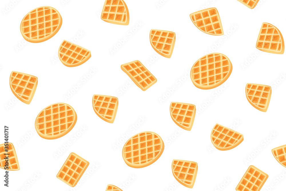 Yellow Belgian waffles seamless pattern for print design. Cartoon sweet ...