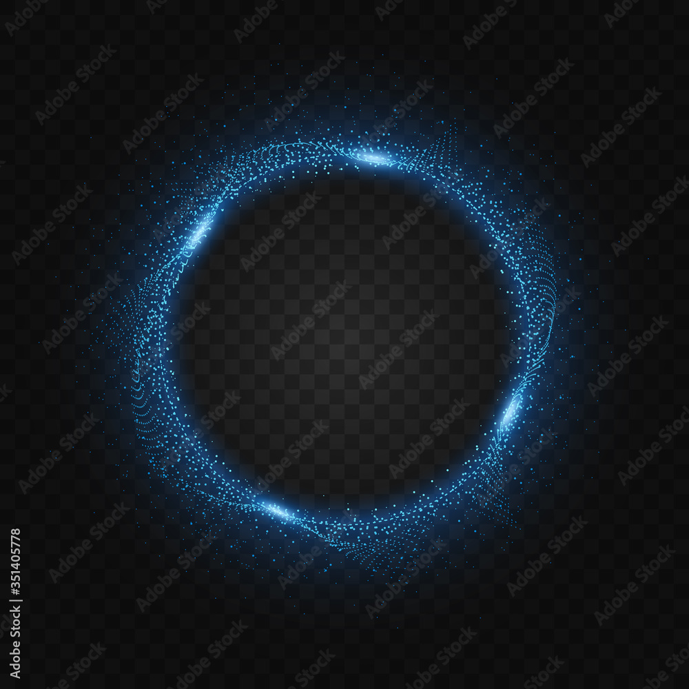 Blue particles liquid dynamic flow on transparent grid. Vector ...