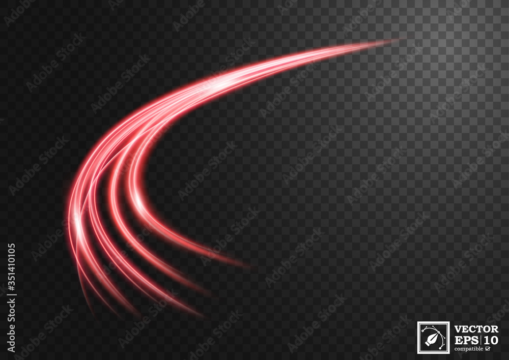 Abstract red swirl line of light with a transparent background ...