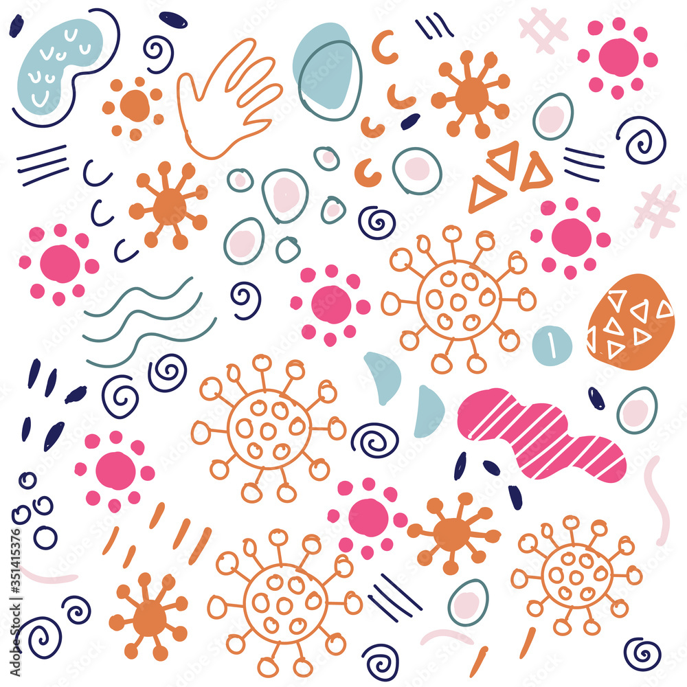 Seamless vector corona pattern, covid-19 virus hand drawn abstract ...