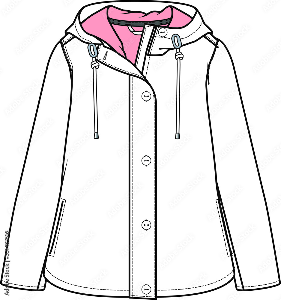 Women's coat, Fashion flat sketch. Technical drawing APPAREL template ...