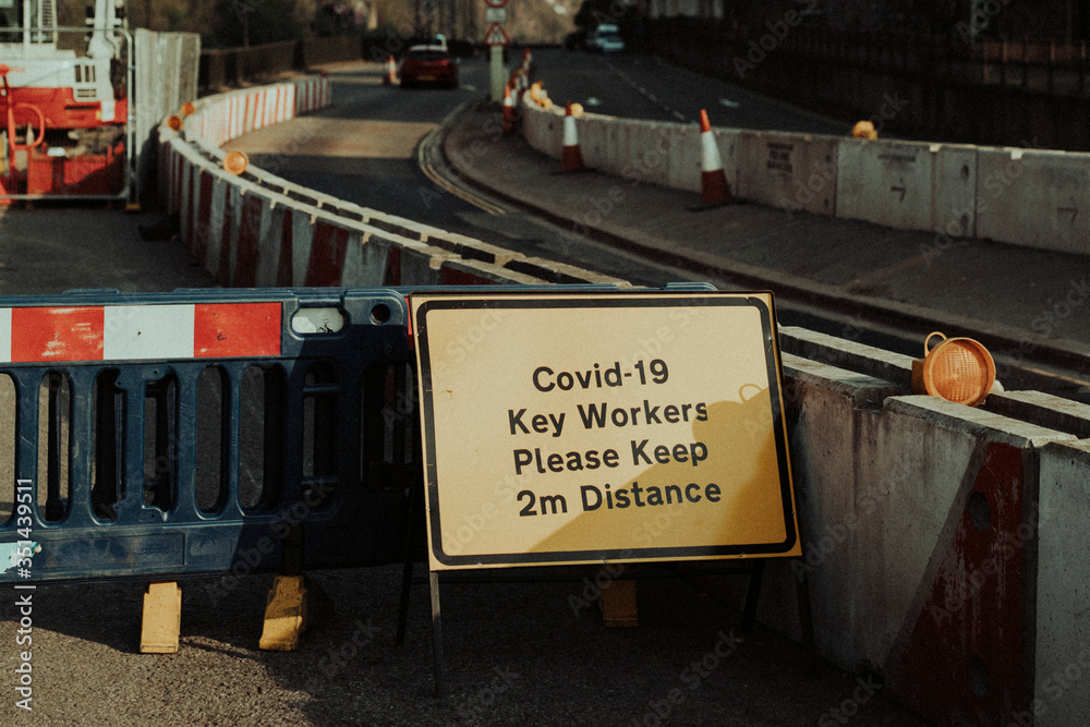 Physical distancing warning sign for roadside construction workers ...