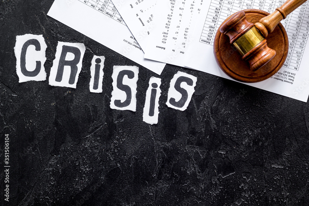 Financial crisis concept with gavel - debt, bankruptcy - on black ...