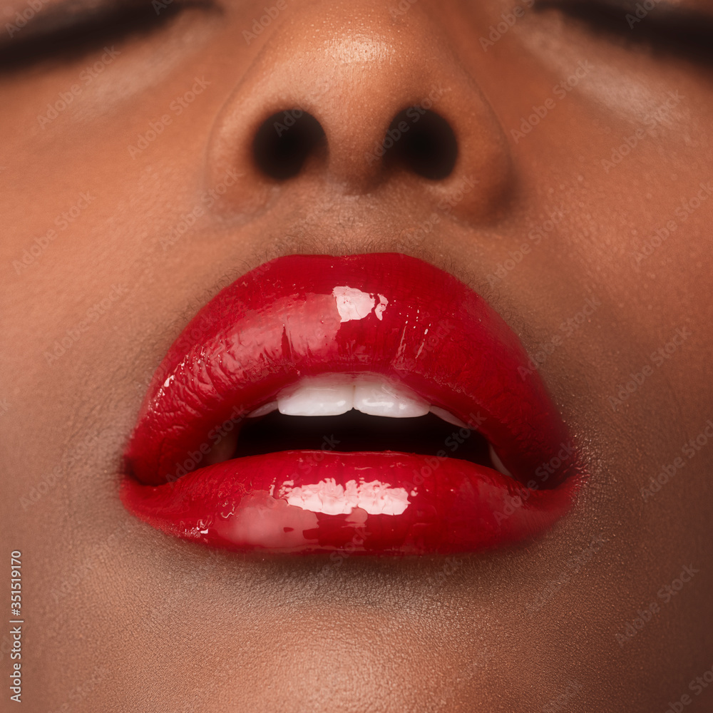 African American woman with red lips Stock Photo | Adobe Stock