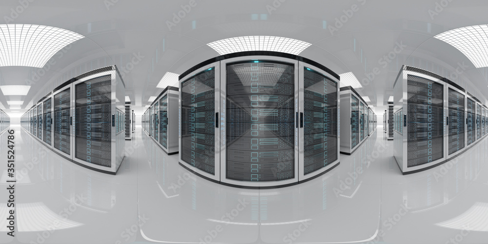 High resolution HDRI panoramic view of a server data room center. 360 ...