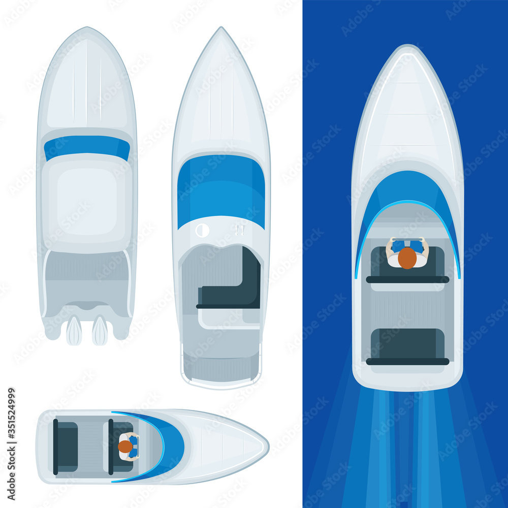 Speed boats top view. Sped boats top aerial view realistic vector ...