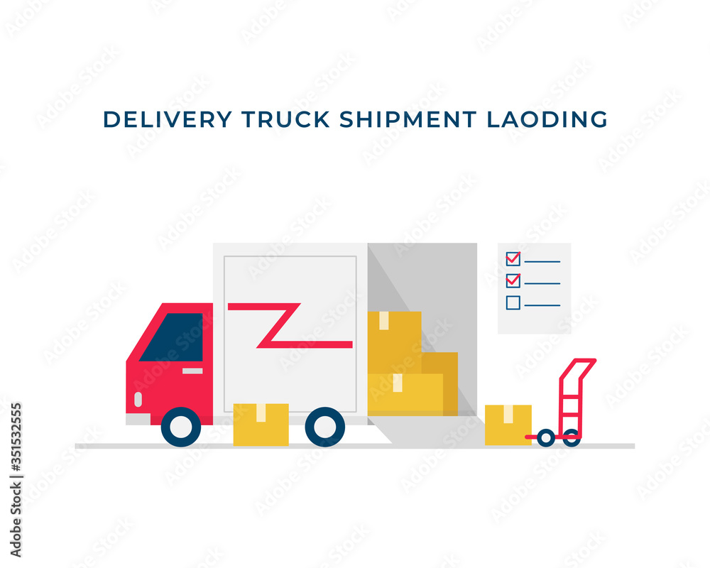 Delivery truck service with open storage box and package cardboard for ...