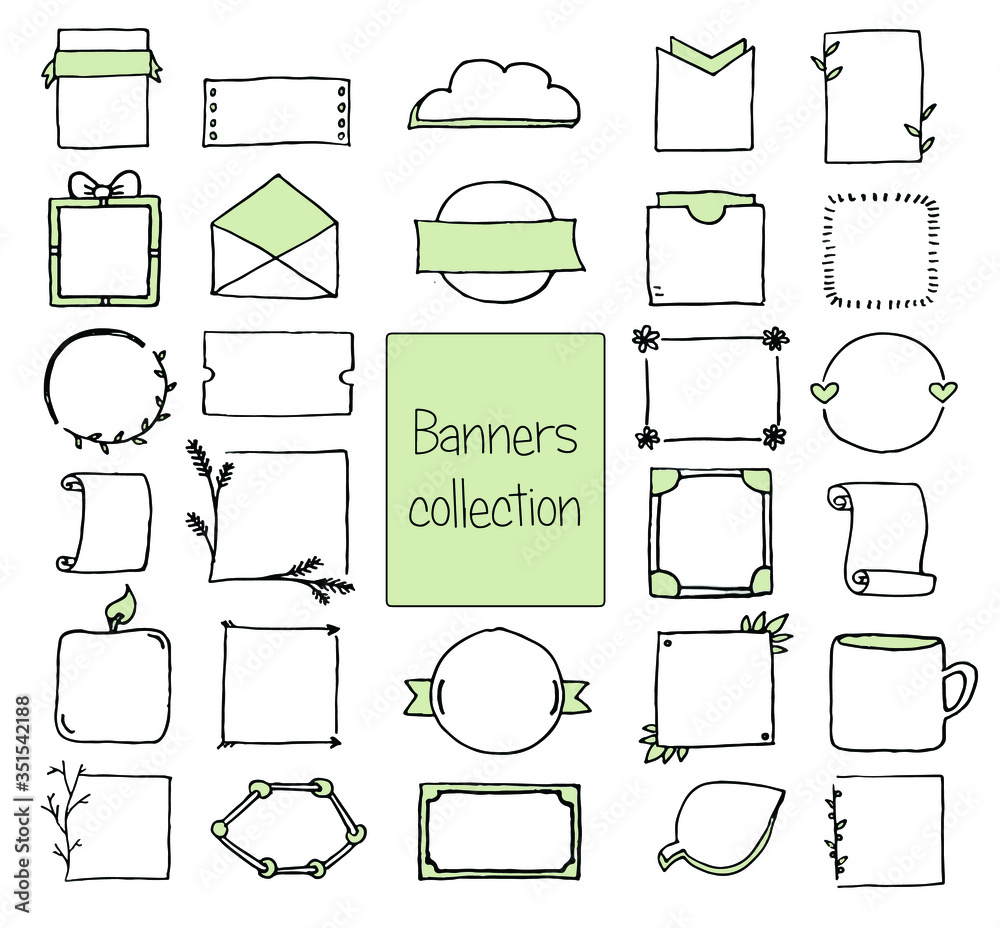 Doodles bullet journal banners and elements for notebook, diary and ...