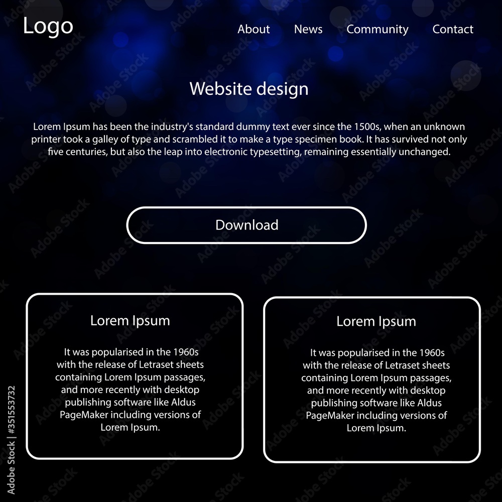 Dark BLUE vector web ui kit with nebula stars. Colorful ui/ux kit with header consisted of ...