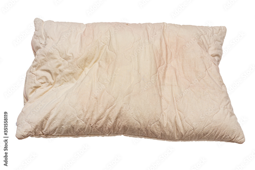 dirty used spotted crumpled nasty pillow isolated on white background ...