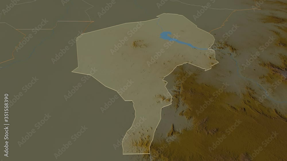 Blue Nile, state with its capital, zoomed and extruded on the relief ...