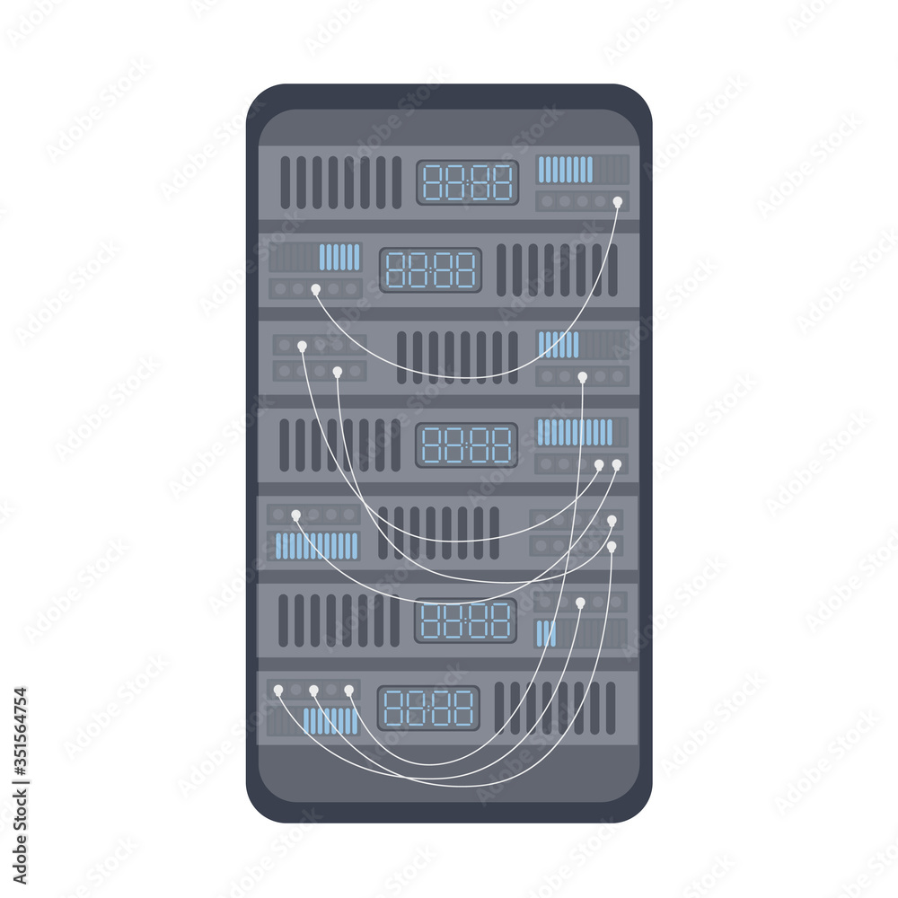 Rack with server hardware. The concept of a server room, data bank, web ...