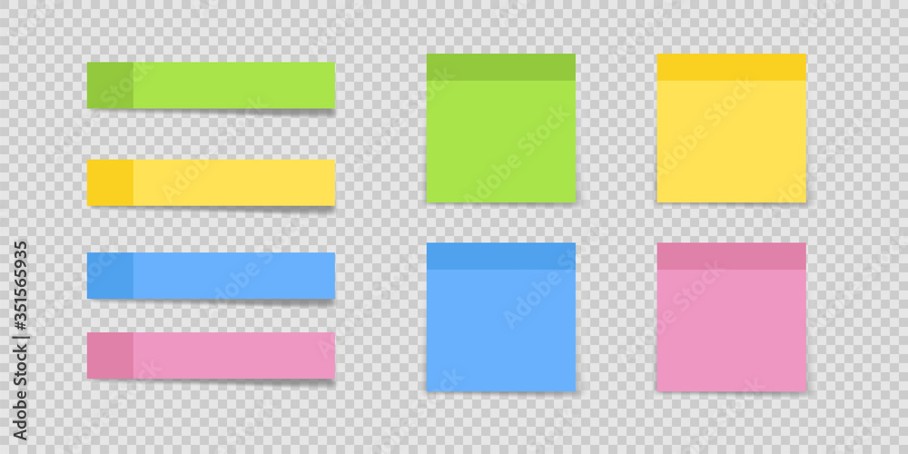 Sticky note set in realism with shadow on transparent background ...