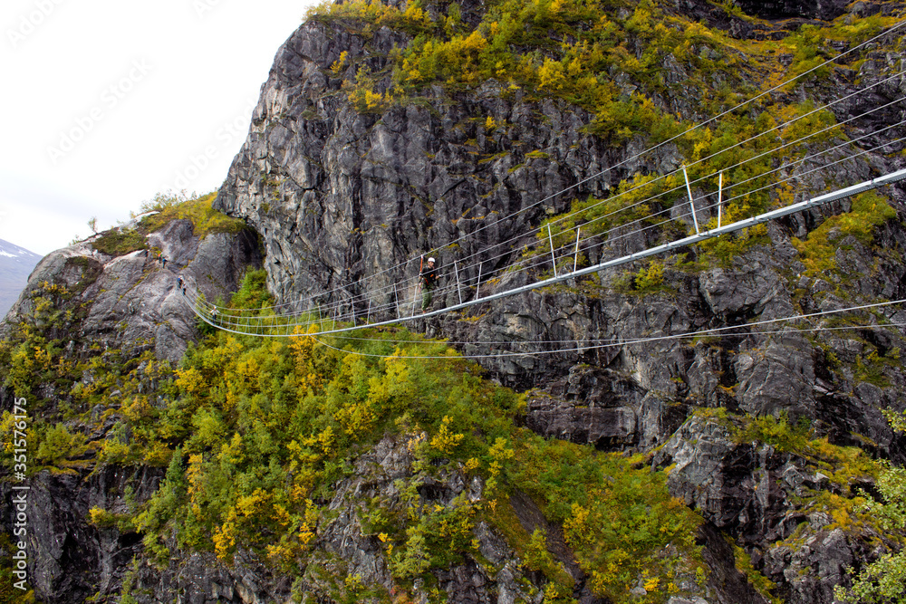 Beautiful side view on the top of via ferrata Loen Norway with ...