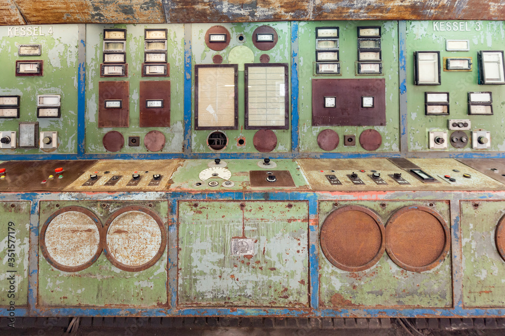 control board in old abandoned charcoal power plant in Peenemuende ...