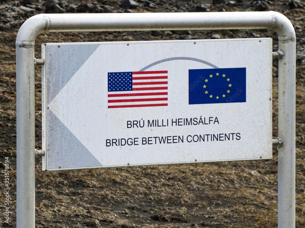 sign of Bridge Between Continents in Álfagjá rift that connects two ...
