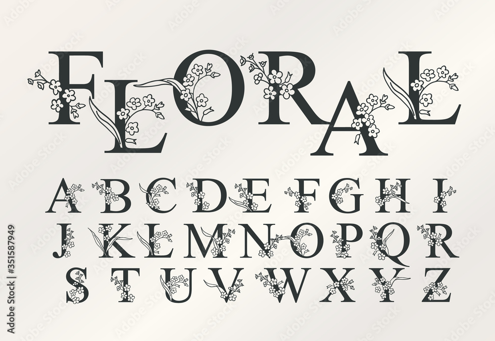 Flower font Alphabet. Luxury wedding invitation flowers letters. Laser ...