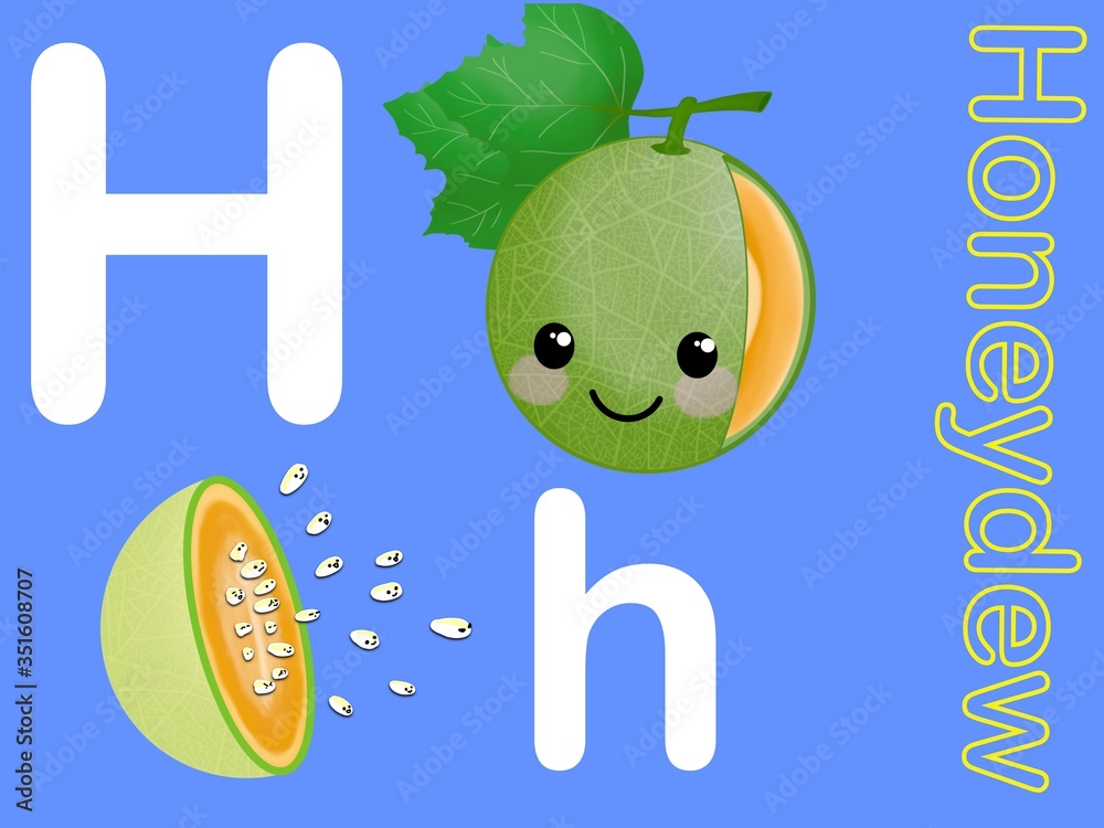 Cute alphabet letter H is for Honeydew melon in fruits and veggies ...