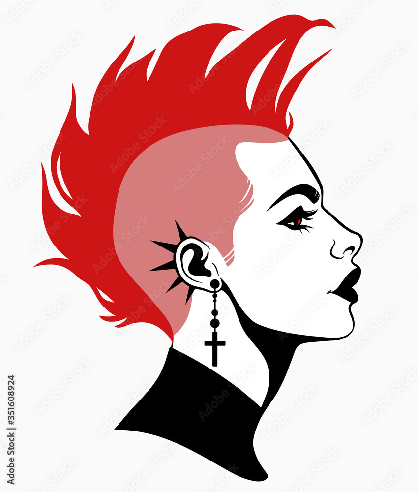 punk subculture hairstyle girl, profile portrait Stock Vector | Adobe Stock