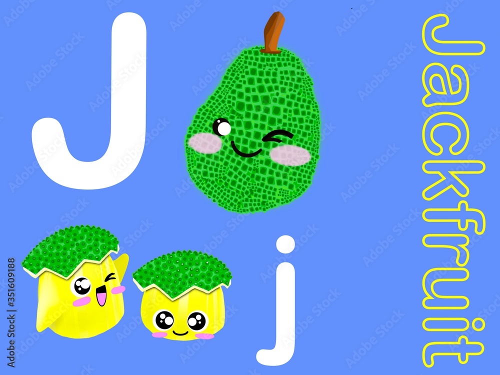 Cute alphabet letter j is for Jackfruit in fruits and veggies flashcard ...