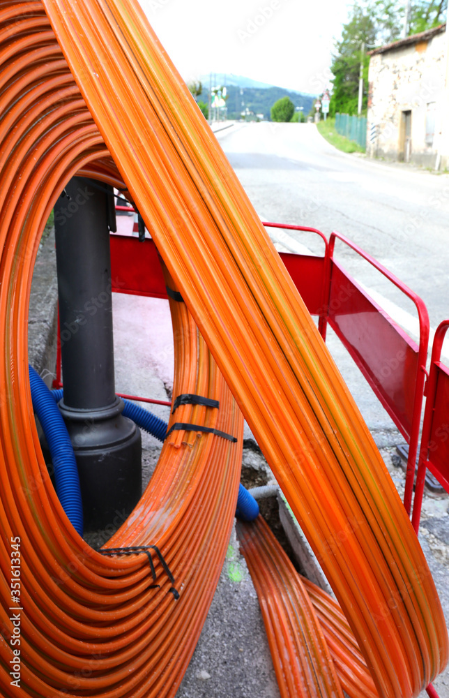 cable of fibre optic during the roadworks Stock Photo | Adobe Stock