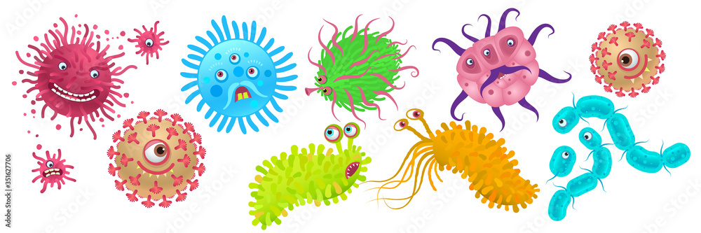 Set of cartoon virus cells of different shapes, types. Stock vector ...