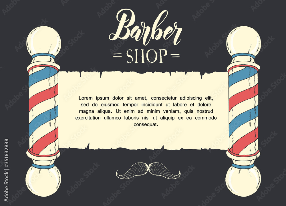 Vintage colored signboard with classic Barber shop Pole. Hand drawn ...