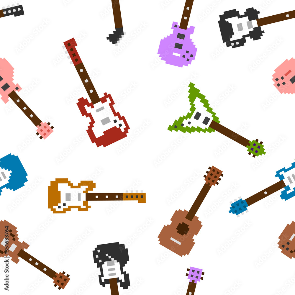 Pixel guitar seamless pattern background.Vector illustration of ...