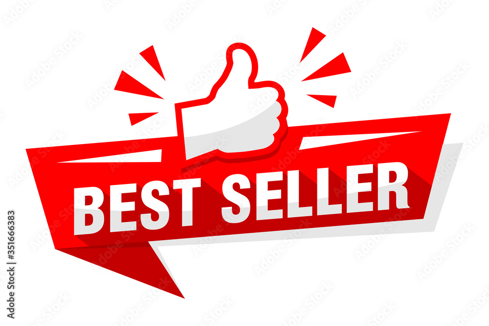 Advertising sticker best seller with red thumb up. Illustration, vector ...