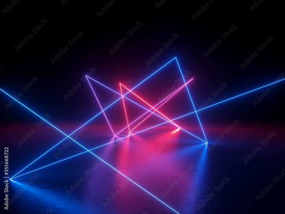 3d abstract neon light background, chaotic trajectory path glowing in ...