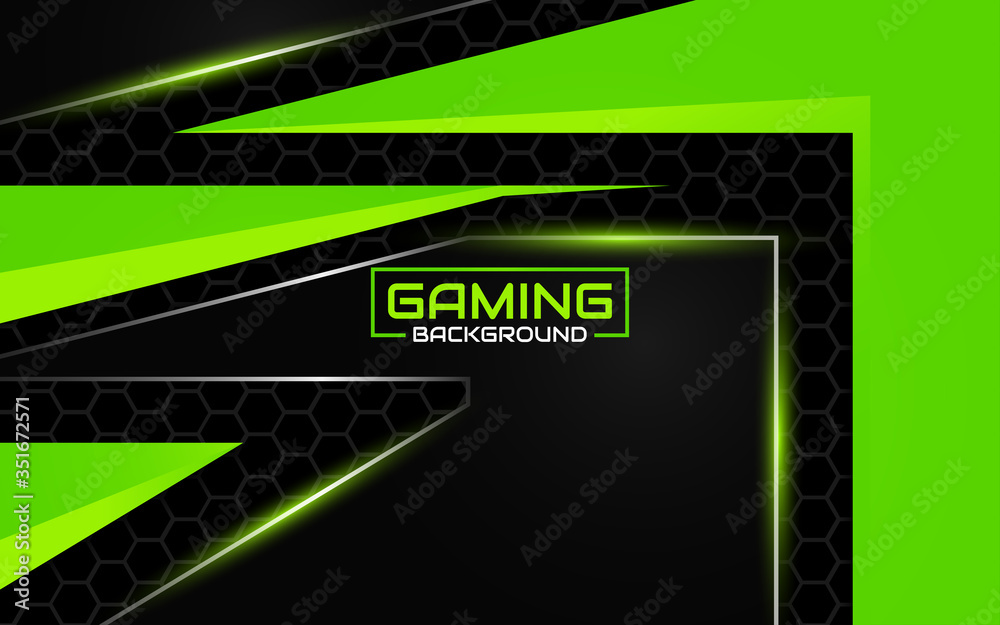 Abstract futuristic black and light green gaming background with modern ...