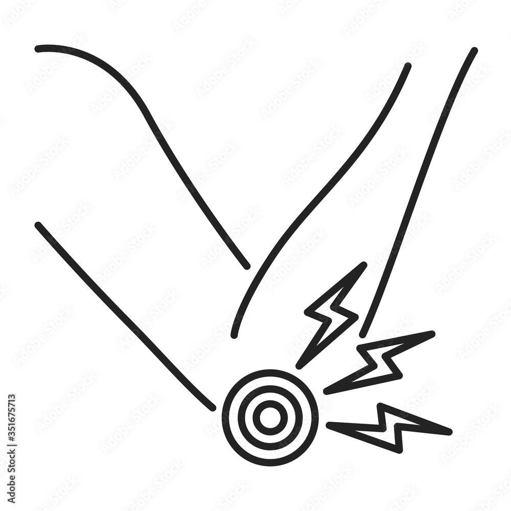 Acute pain elbow joint black line icon. Sprain, injury, arthritis ...